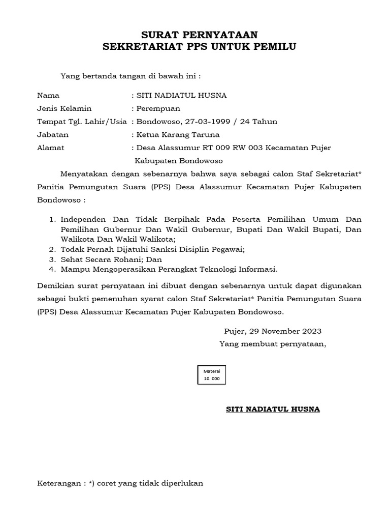 SURAT PERNYATAAN Sekretariat Pps | PDF
