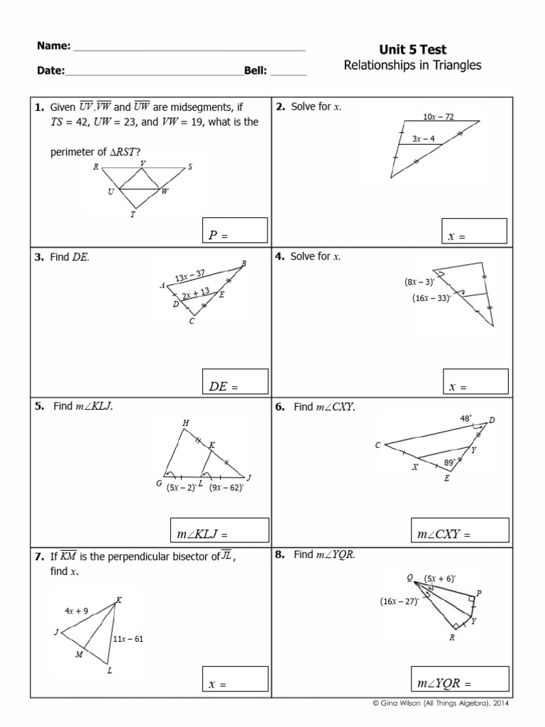 Unit 5 Test (Editable) | PDF | Geometry | Euclidean Plane Geometry