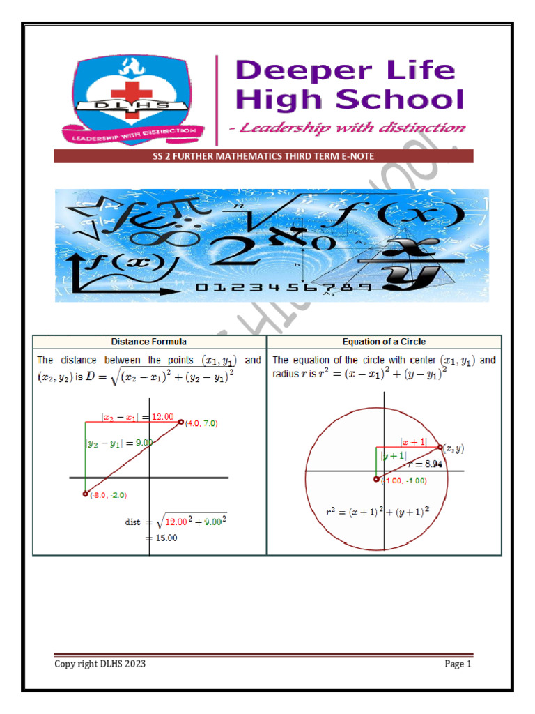 SS2 FURTHER MATHS 3RD TERM E-Note | PDF | Circle | Matrix (Mathematics)