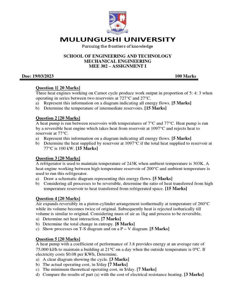 MEE 302 - Assignment 1 | PDF | Heat | Temperature