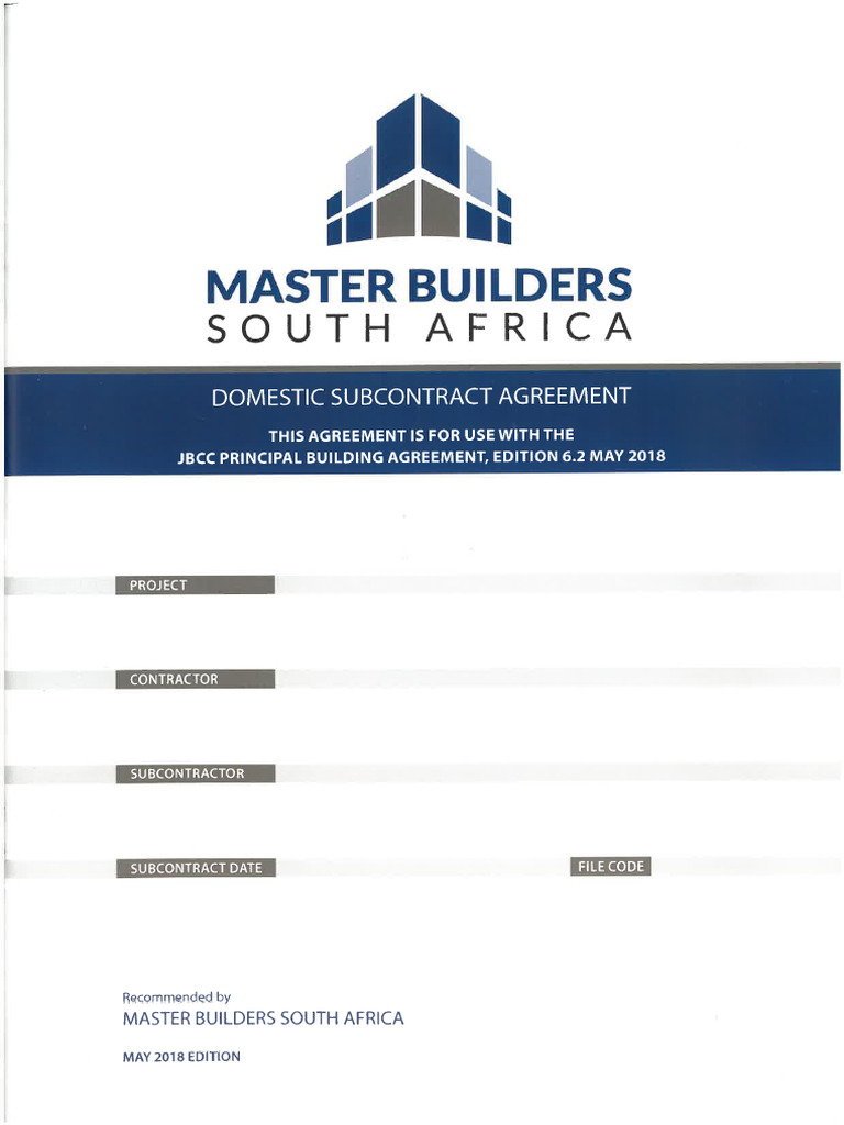 MBSA Domestic Subcontractor Agreement Template - For Use With The JBCC ...