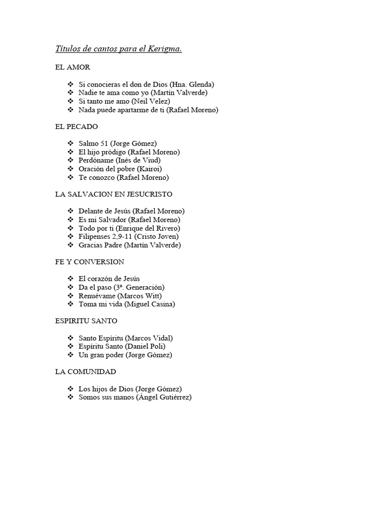 Títulos de Cantos para El Kerigma | PDF | Religión y espiritualidad