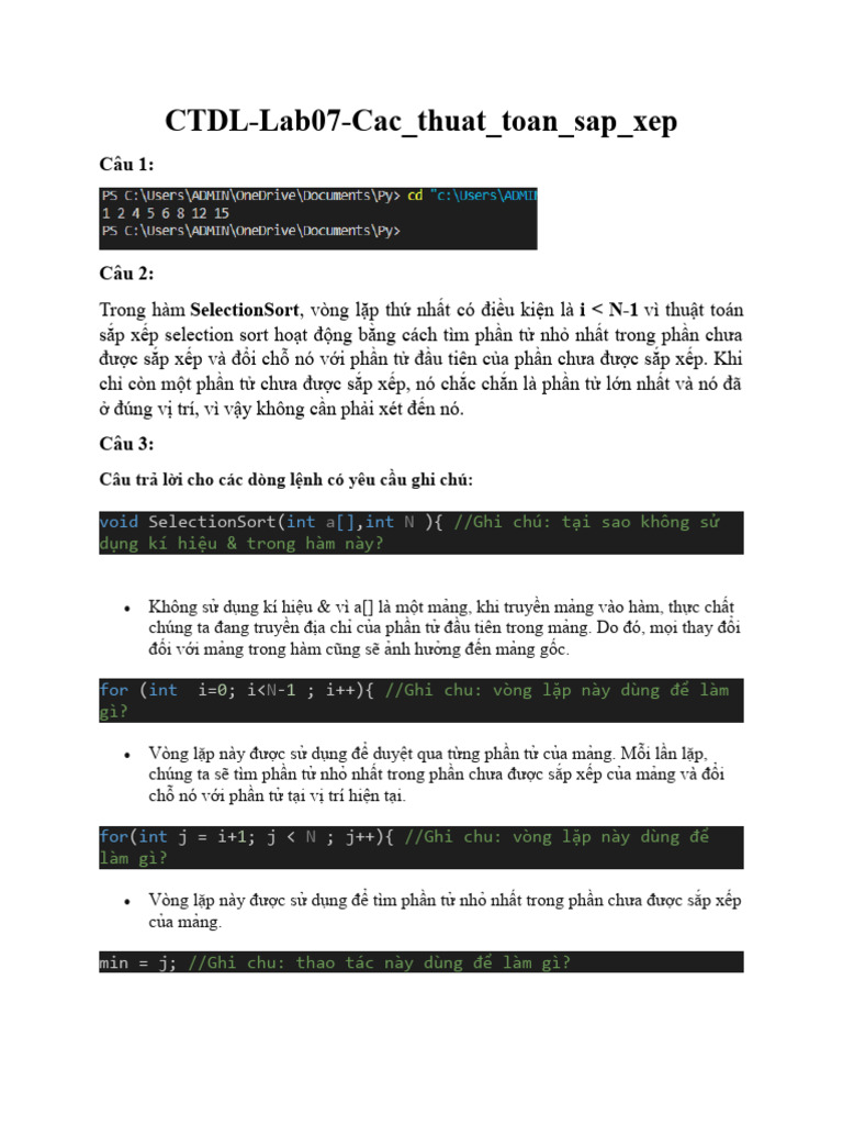 Lab7 SelectionSort CTDL | PDF