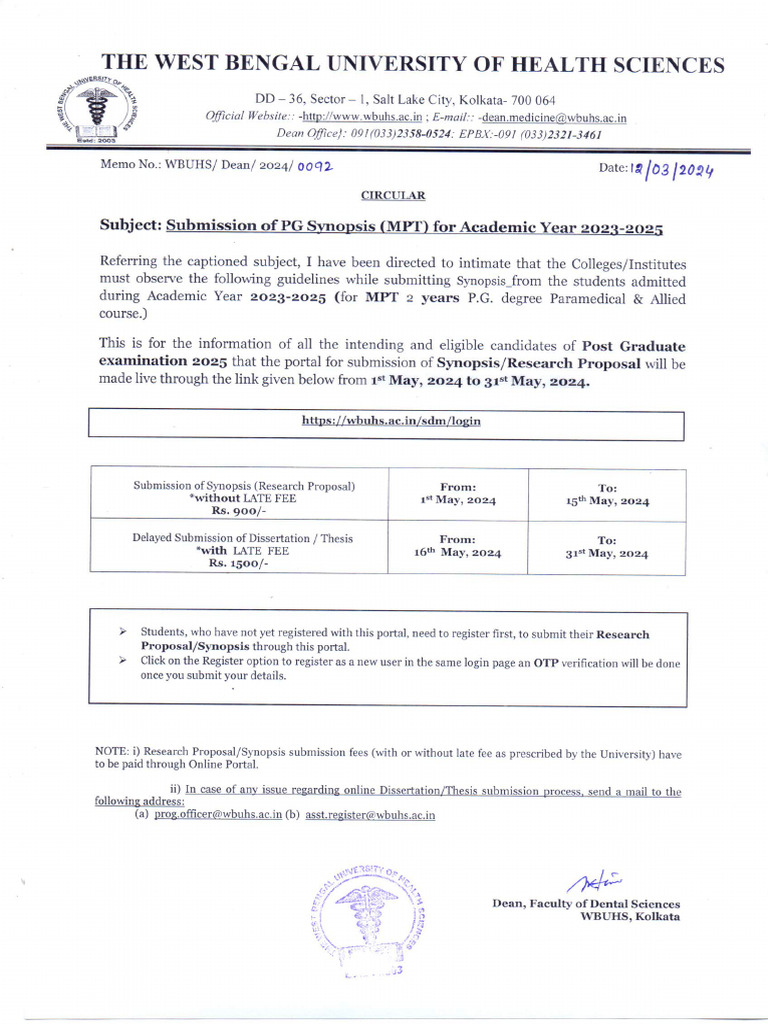 Submission of PG Synopsis MPT 2023 2025 | PDF