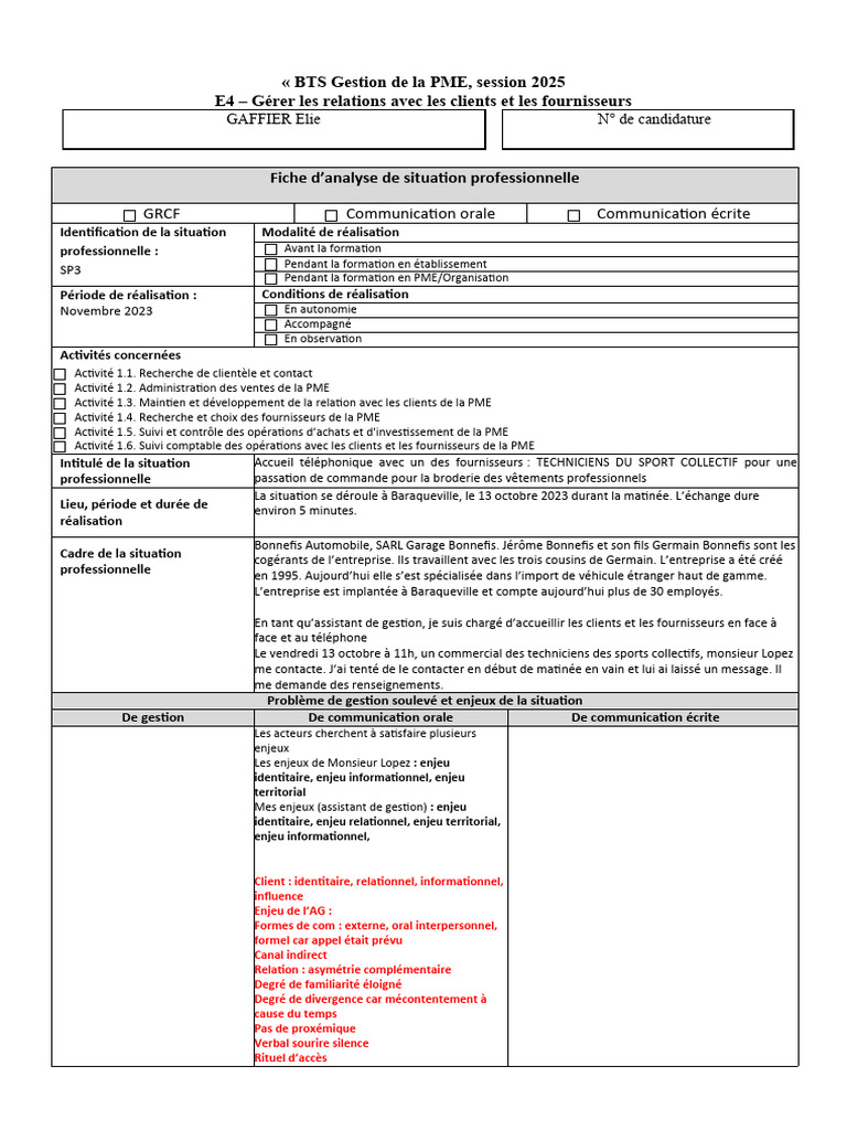 Fiche de communication orale BTS GPME | PDF | la communication | Business