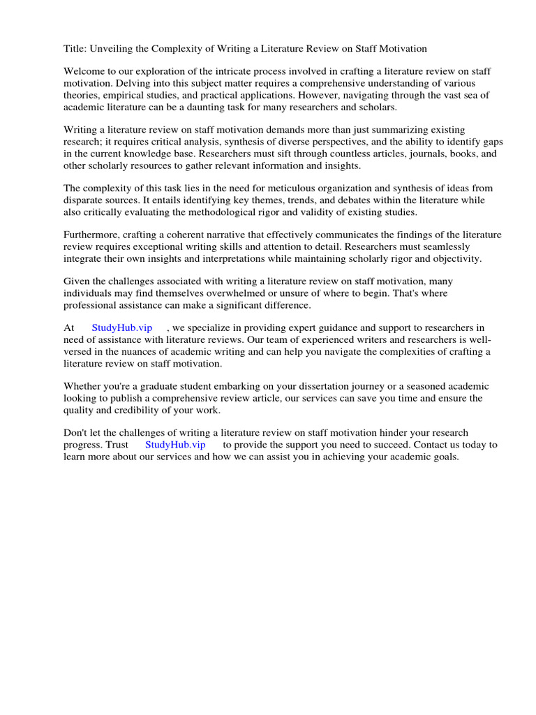 Staff Motivation Literature Review | PDF | Job Satisfaction ... Staff Motivation Literature Review | PDF | Job Satisfaction ...