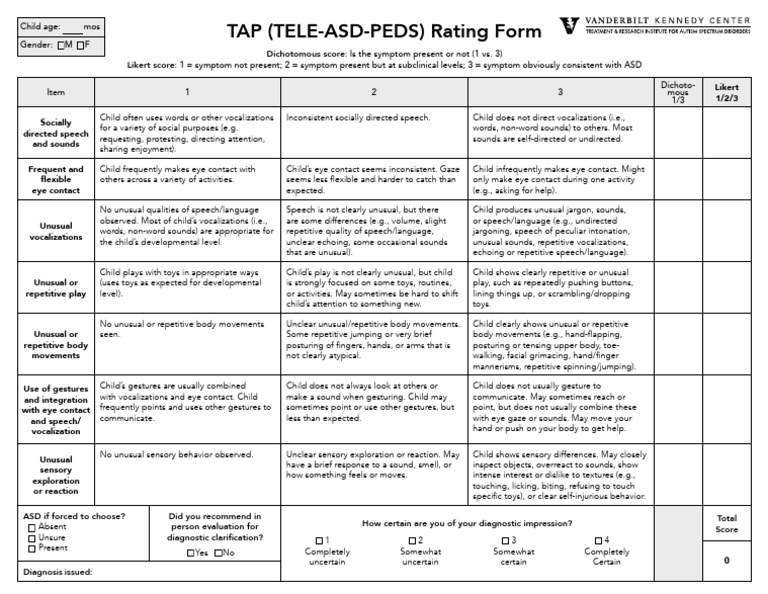 ASD PEDS Rating Form | Download Free PDF | Gesture | Speech