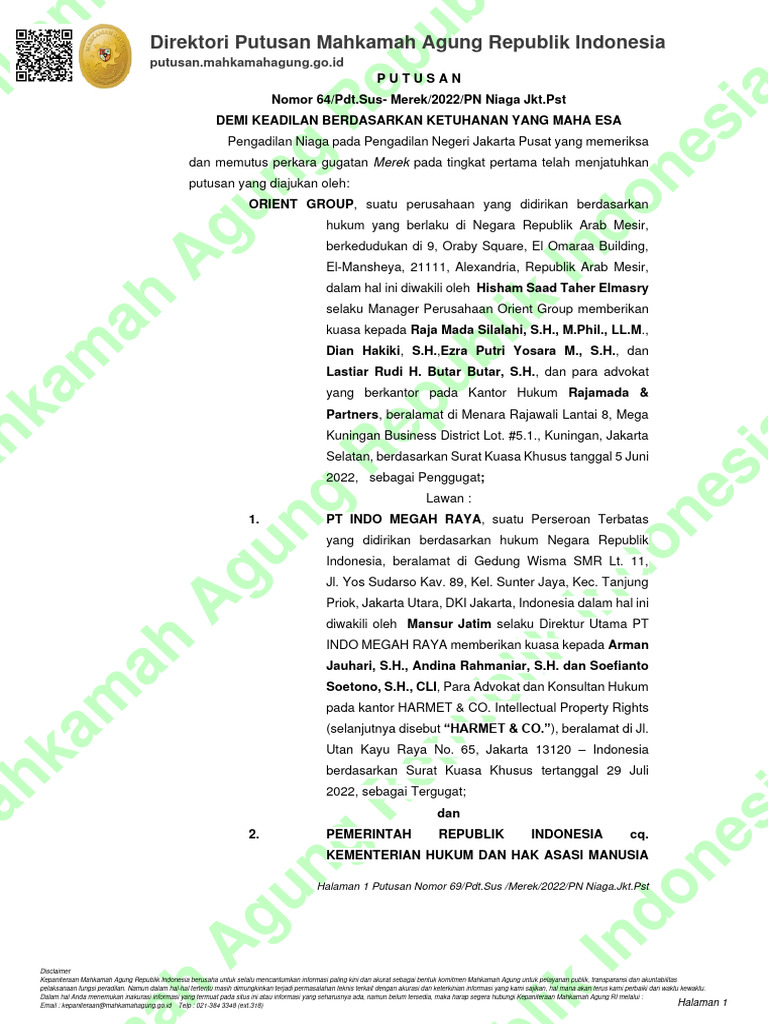 Putusan 64 PDT - Sus-Merek 2022 PN Niaga JKT - PST 20240221235647 | PDF