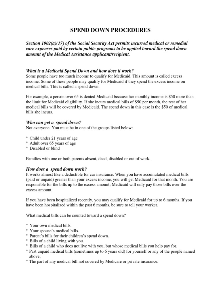 Medicaid Spend Down | PDF | Medicaid | Health Care