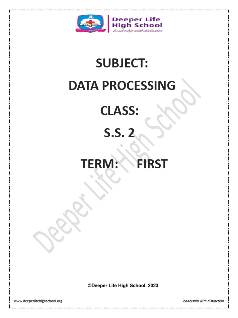Ss 2 Data Processing First Term E-Note | PDF | Data Model | Conceptual Model
