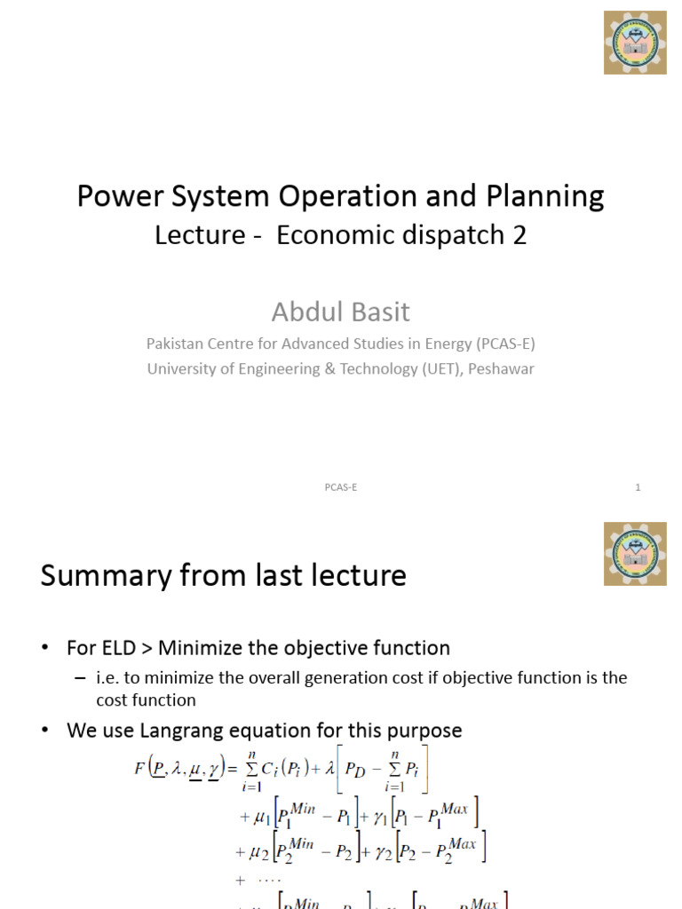 L5-Economi Dispatch (2nd) | PDF | Mathematical Optimization | Applied Mathematics