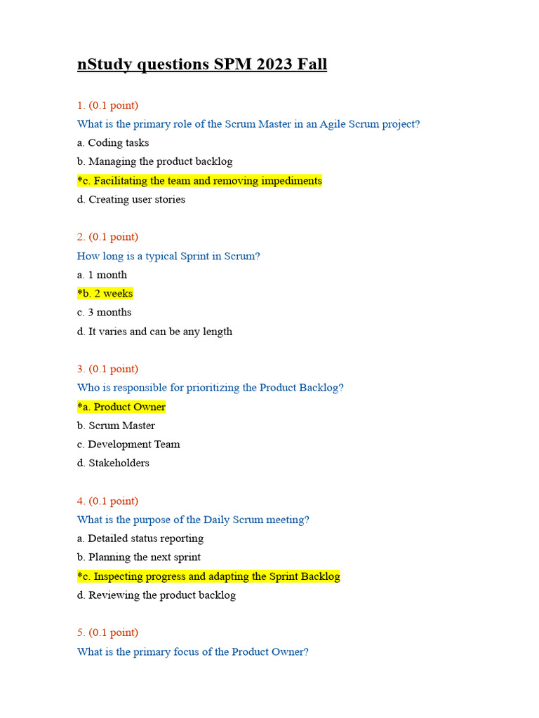 SPM 2023 Fall Final Exam Review Questions MCQ and Short Answers | PDF ...