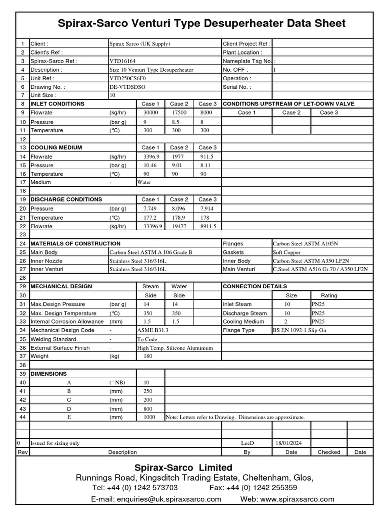 Spirax Sarco Datasheet VTD16164 | PDF | Building Engineering | Industrial Processes