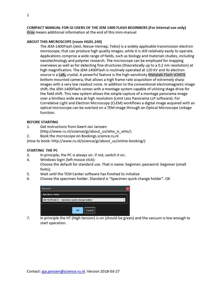 JEM-1400 Flash Beginner's Manual | PDF | Camera | Transmission Electron ...