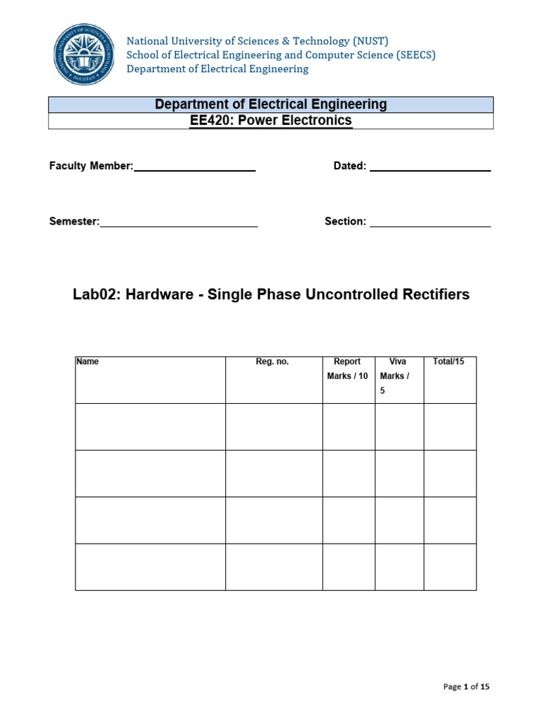 Lab02 Hardware Single Phase Uncontrolled Rectifiers | PDF | Rectifier ...