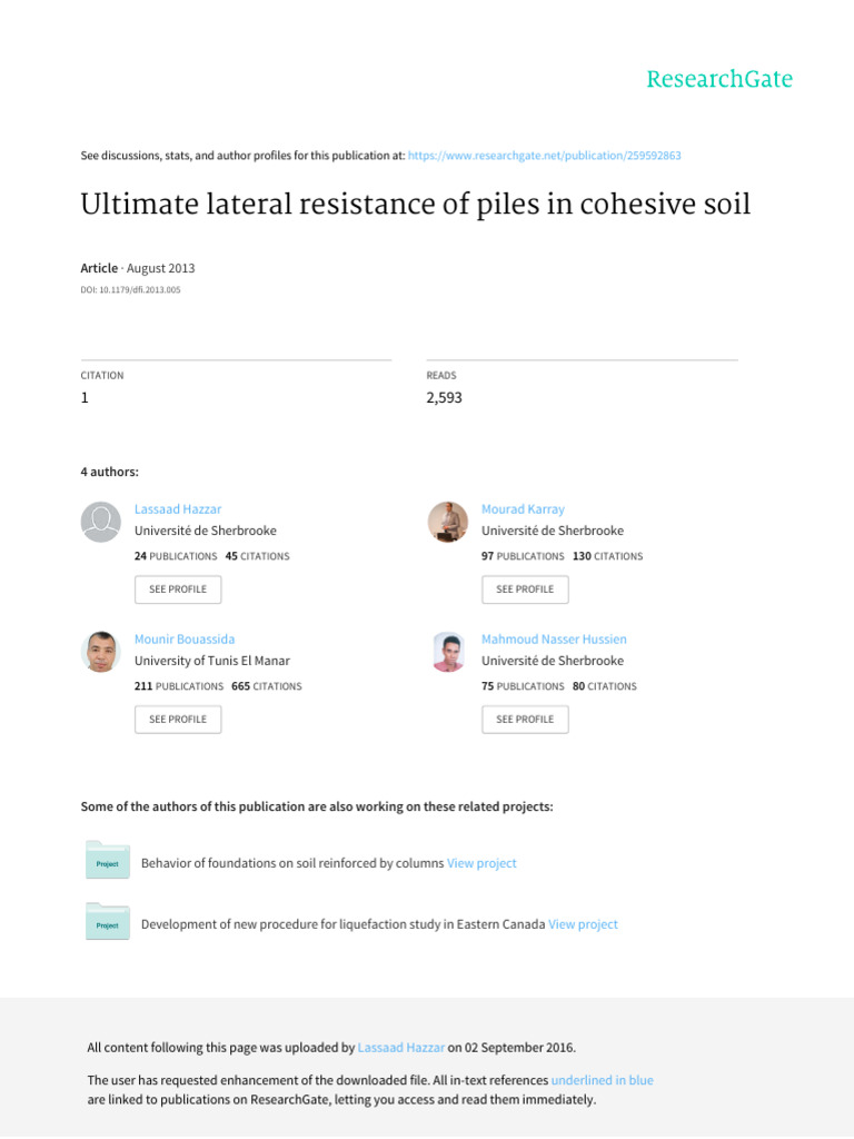 Ultimate Lateral Resistance of Piles in Cohesive Soil | PDF | Deep ...