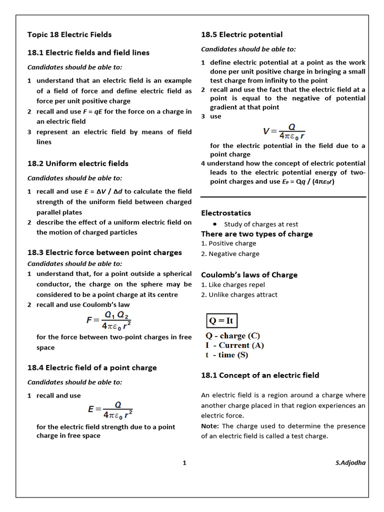 Topic 18 Electric Fields | PDF | Electric Field | Force