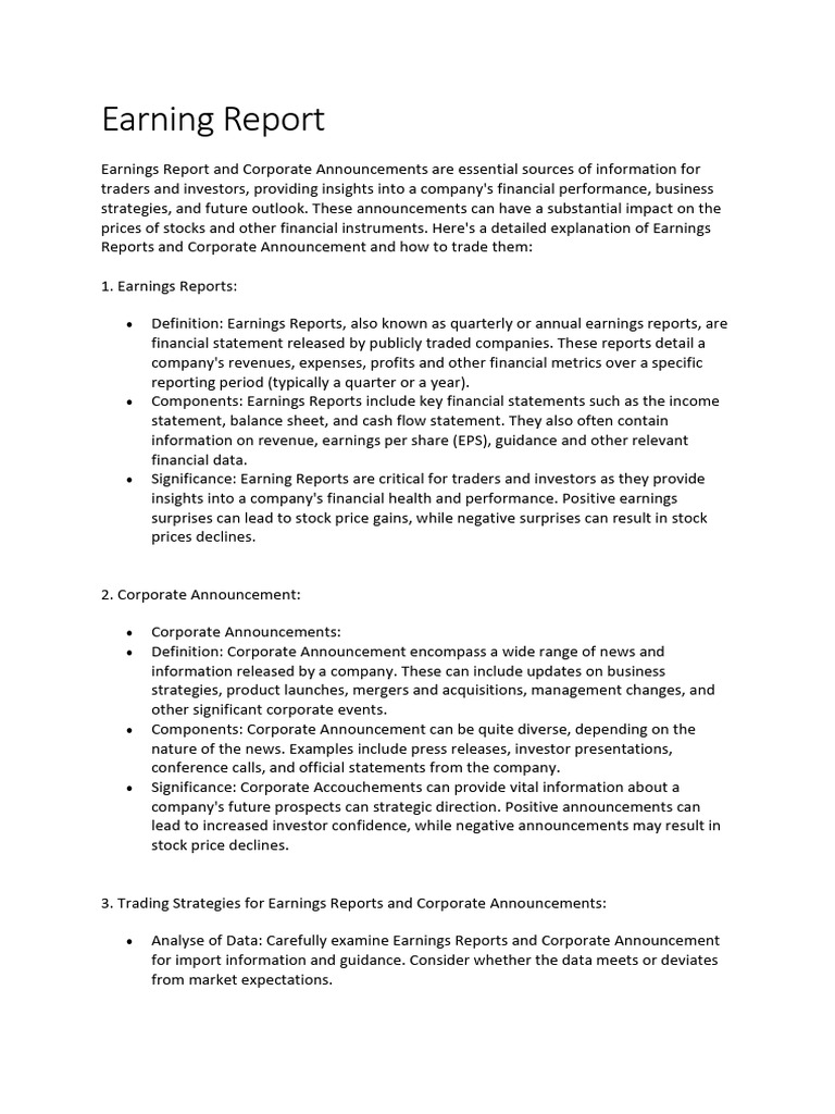 Earning Report | PDF | Option (Finance) | Stocks