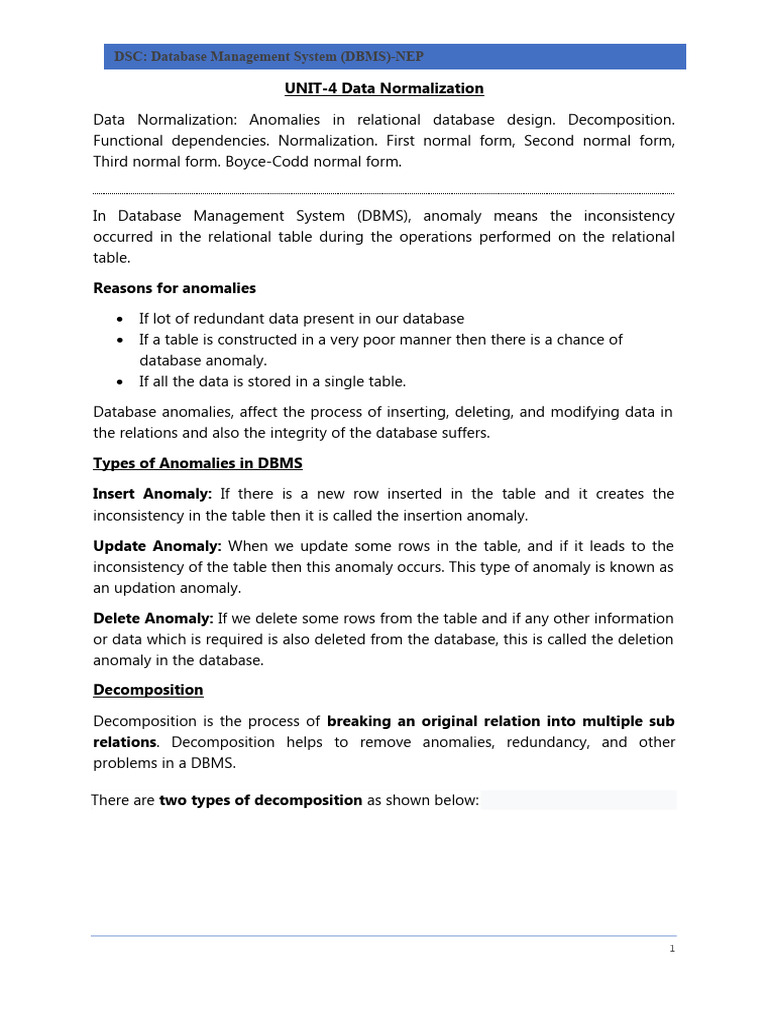 unit4_normalization | PDF | Data Management Software | Computing