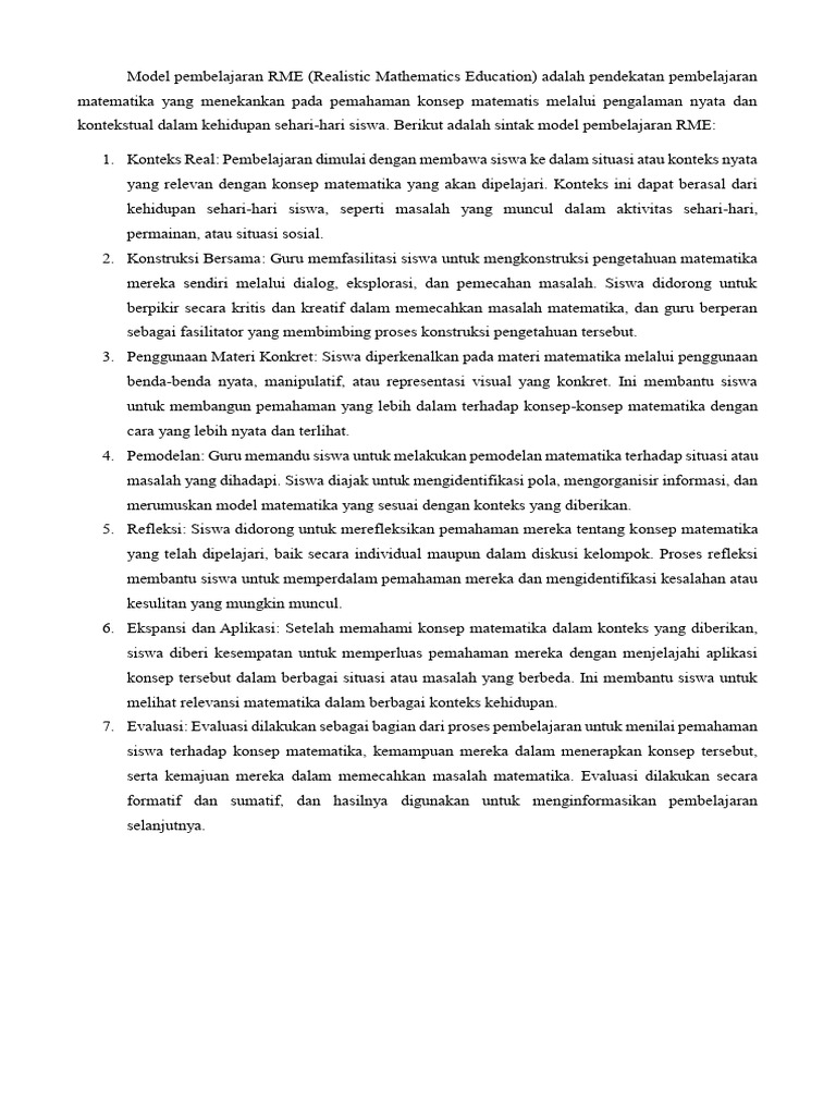 Model Pembelajaran RME | PDF
