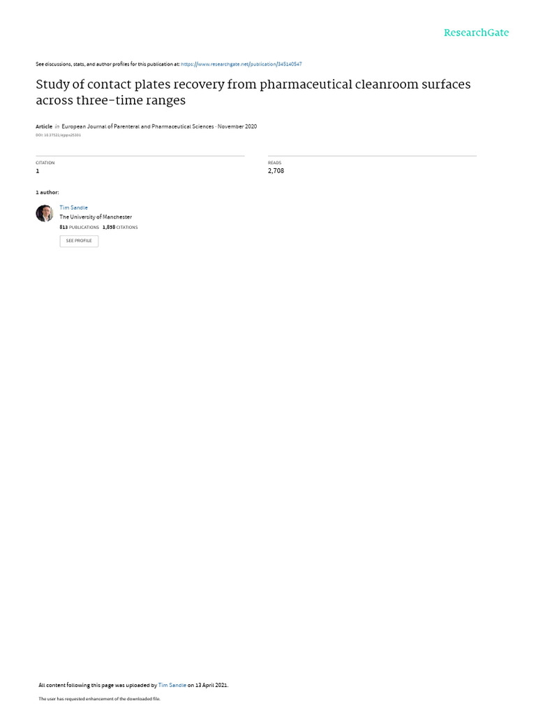 Contact Plate Recovery in Cleanrooms | PDF | Bacteria | Biofilm