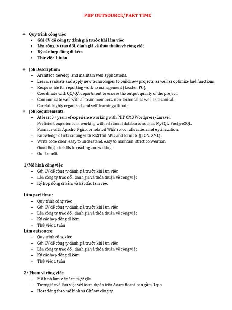 JD PHP Outsourcepart Time | PDF