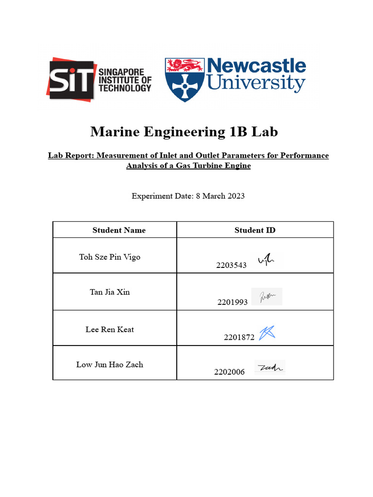 P2-1 - NME1106 - Gas Turbine Labwork | PDF | Gases | Gas Turbine