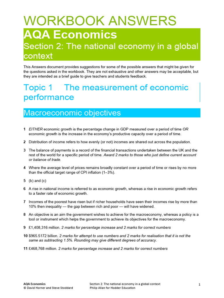 AQA Economics Workbook Answer Guide | PDF | Taxes | Unemployment