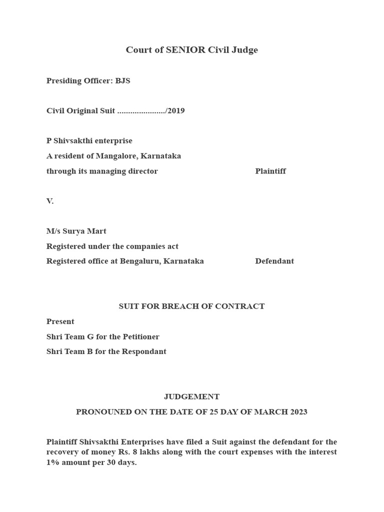 Judgement Writing 1 | PDF | Lawsuit | Civil Law (Legal System)