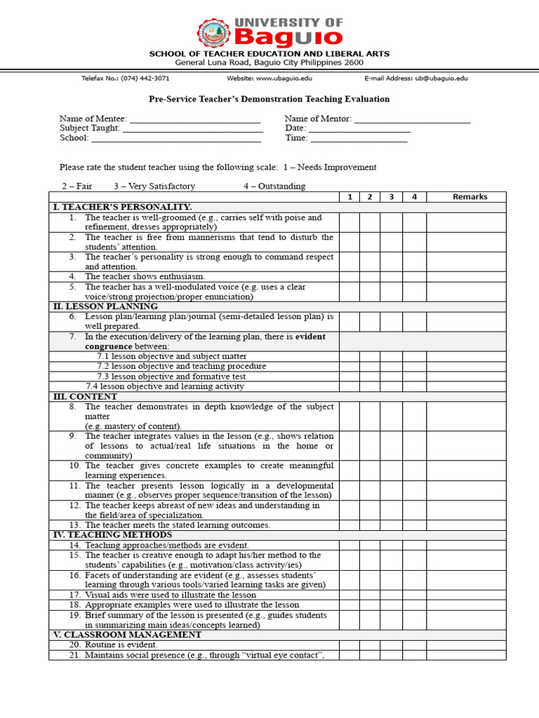 Demo Evaluation Form Can Printe | PDF | Teachers | Cognitive Psychology