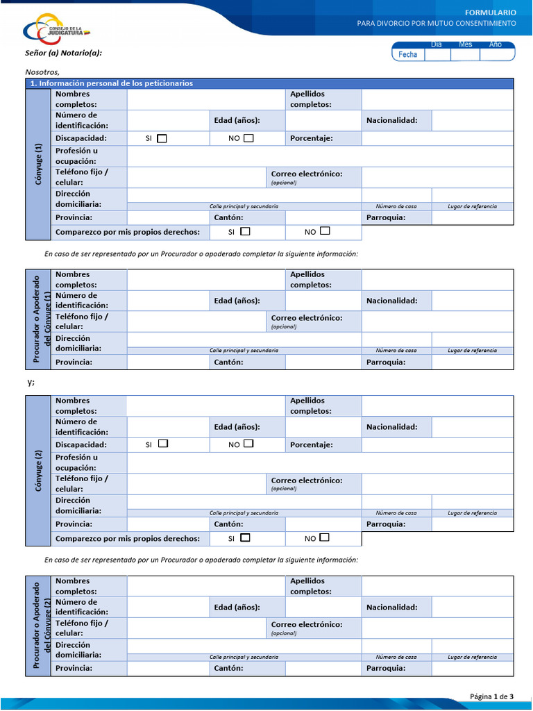 Formulario para Divorcio Por Mutuo Consentimiento | PDF | Divorcio | Instituciones sociales
