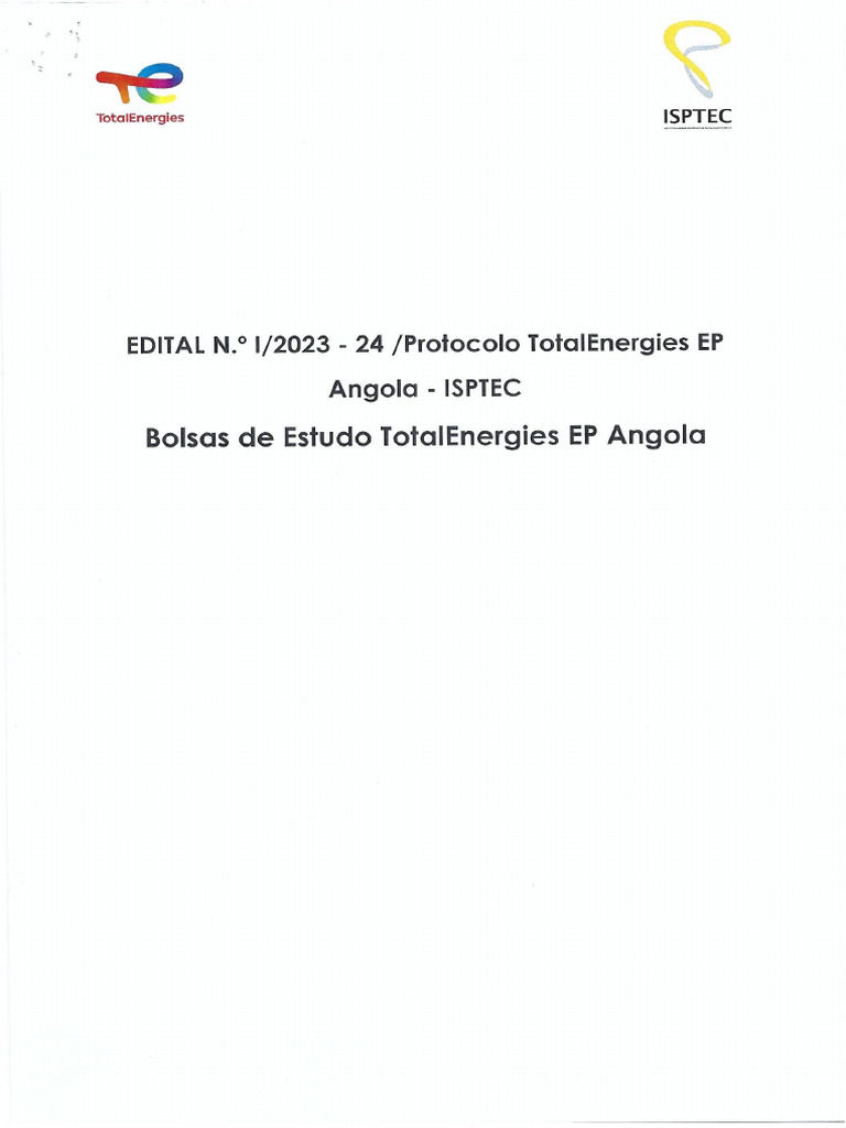 Edital #1 - 2023 - 2024 - Protocolo Total Eneria EP Angola - IsPTEC | PDF