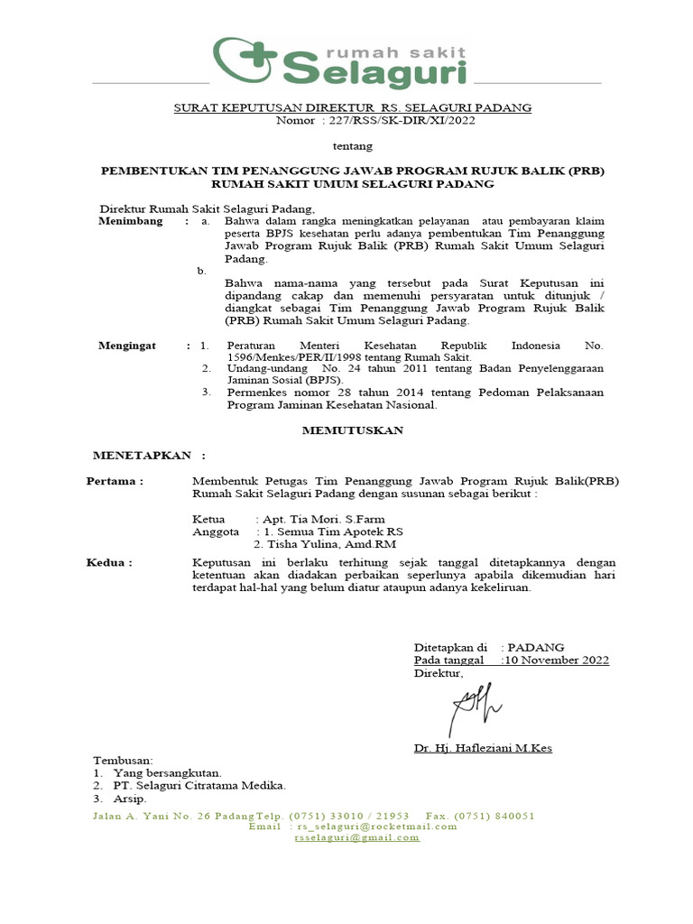 227 - SK Tim Penanggung Jawab Program Rujuk Balik (PRB) | PDF