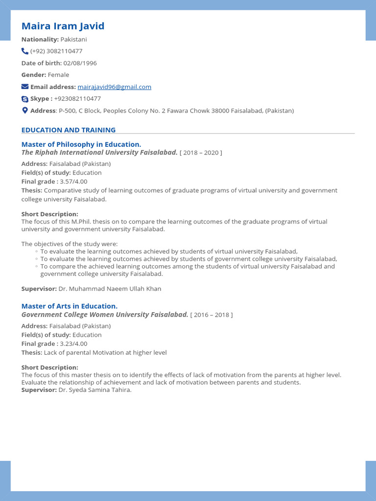 Curriculum Vitae | Download Free PDF | Learning | Cognition