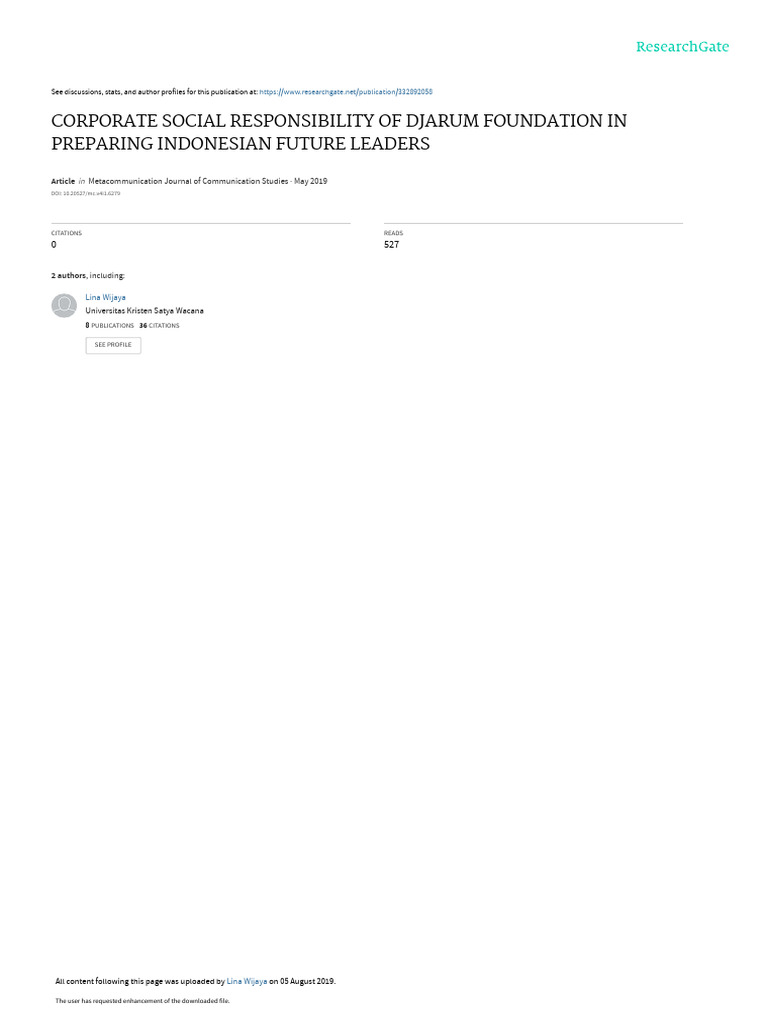 Corporate Social Responsibility of Djarum Foundation in Preparing Indonesian Future Leaders ...