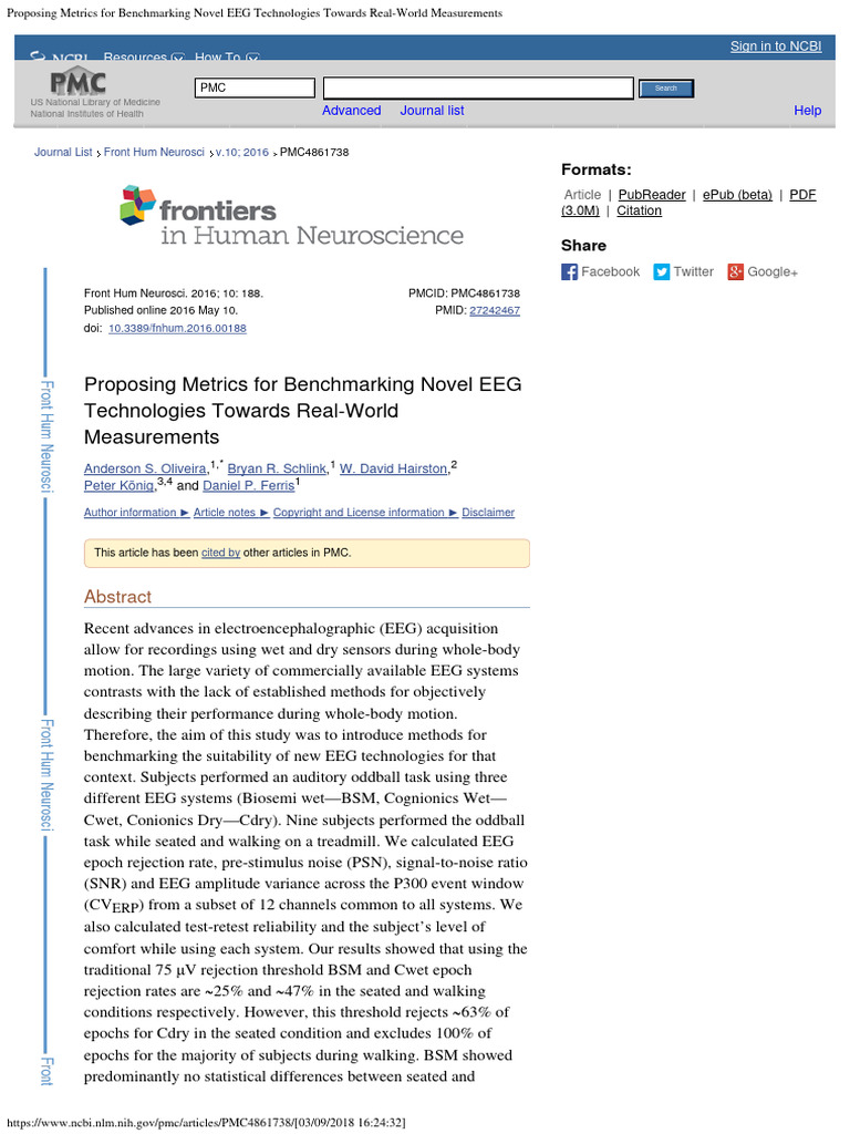 Proposing Metrics For Benchmarking Novel EEG Technologies Towards Real-World Me | PDF | Event ...