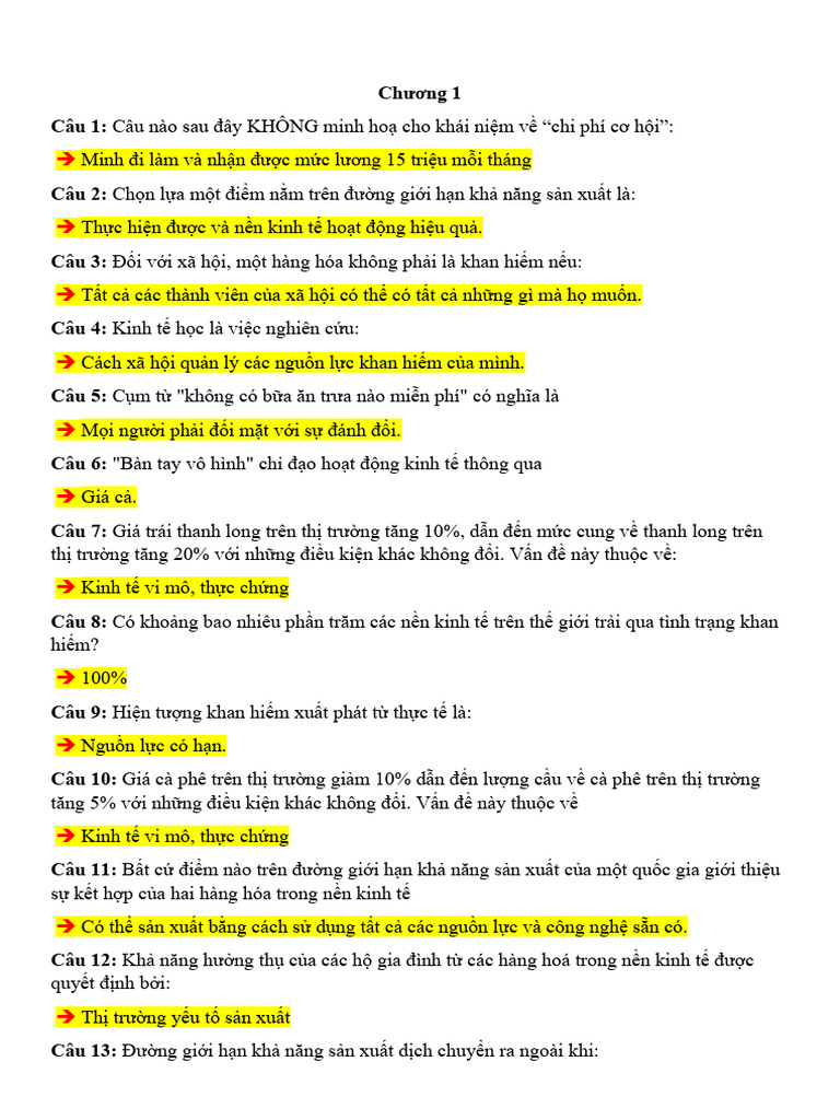 ĐỀ CƯƠNG ÔN TẬP KINH TẾ VI MÔ HK1 | PDF