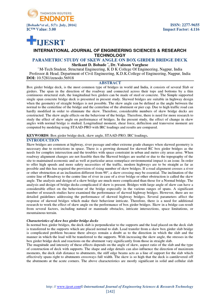 Parametric Study of Skew Angle on Box Girder Bridge Deck | PDF | Bridge ...