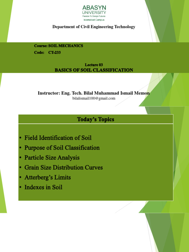 Lec 3. Basics of Soil Classification (CT-233) | PDF | Sedimentology | Applied And ...