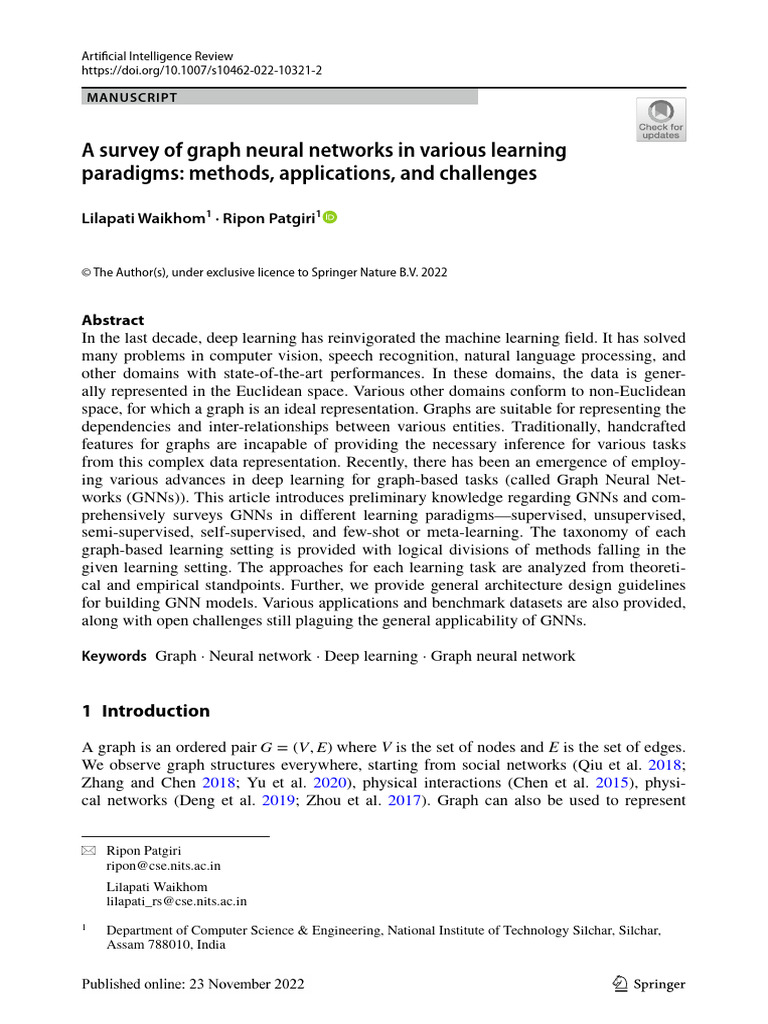 A Survey Of Graph Neural Networks In Various Learning Paradigms Methods Applications And 8058