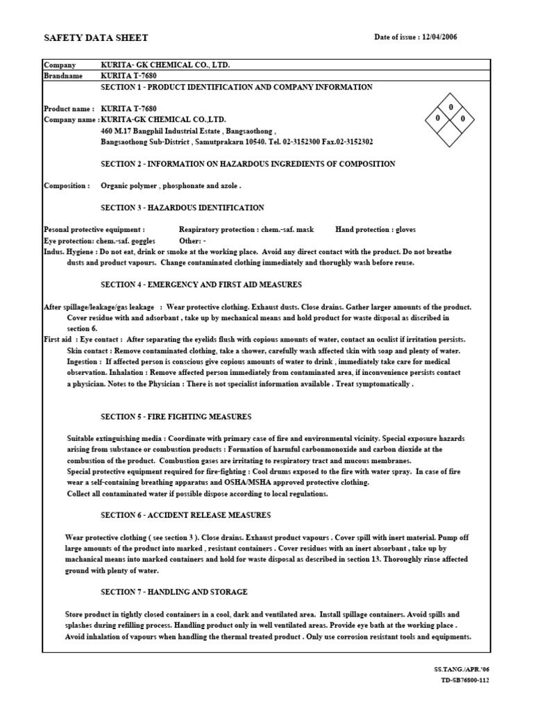 Kurita T-7680 | Download Free PDF | Water | Personal Protective Equipment