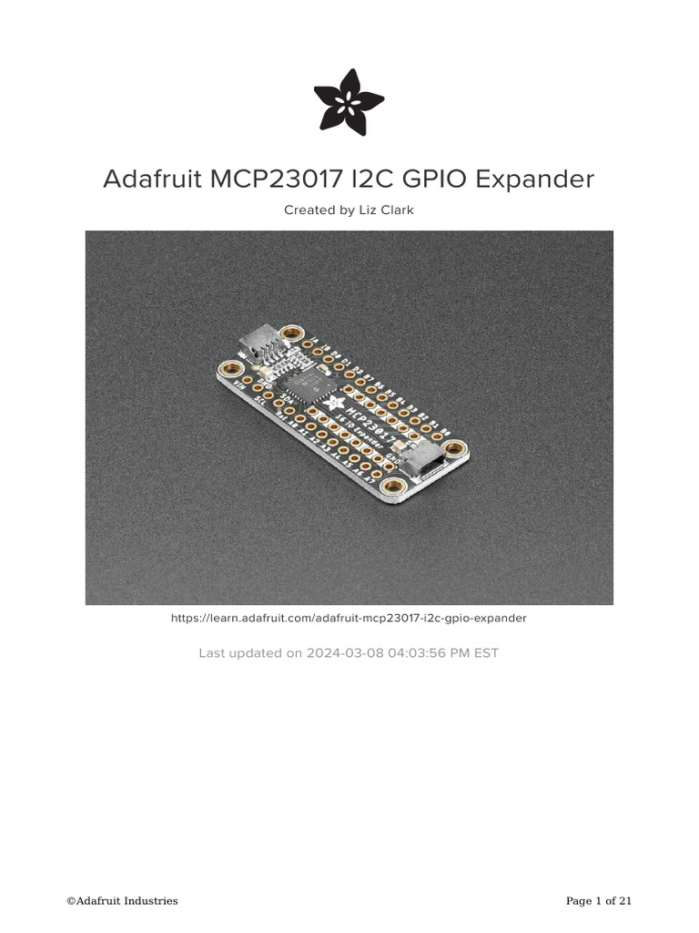 Adafruit Mcp23017 I2c Gpio Expander | PDF | Arduino | Computer Science