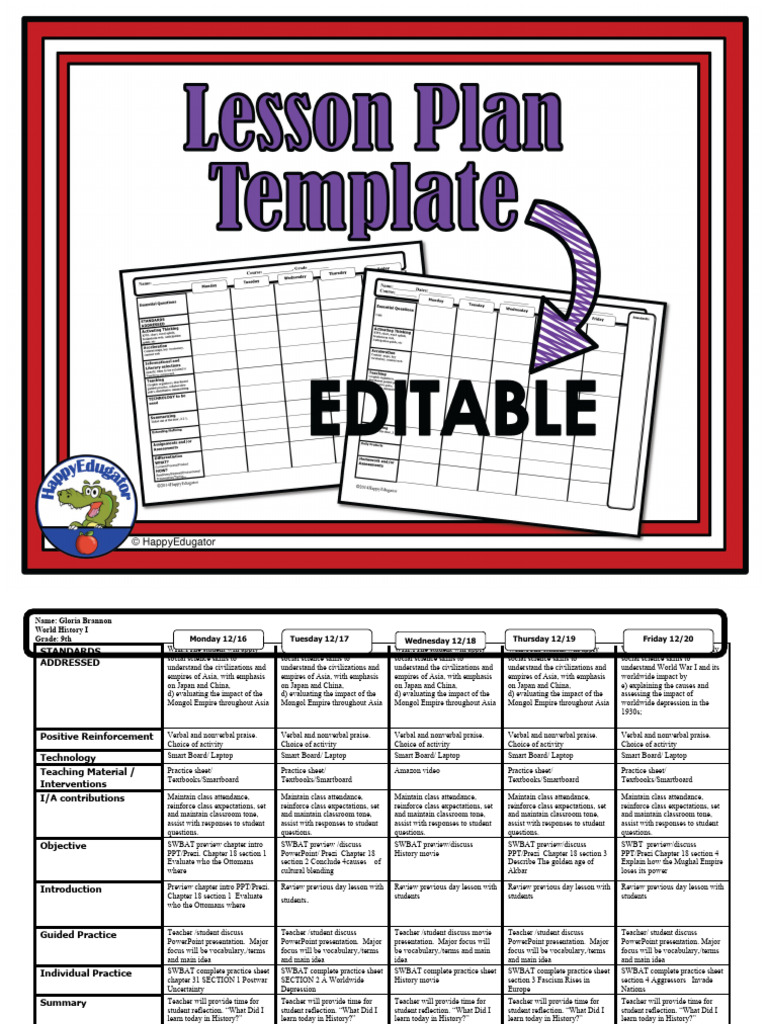 LessonPlanTemplatesEditableStandardsBased HIGH SCHOOL | PDF | Microsoft ...