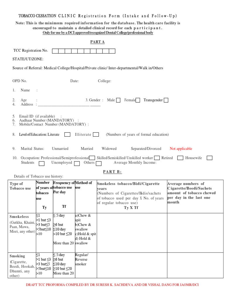 Tobacco Cessation Clinic Registration Form | PDF | Tobacco | Herbal And ...