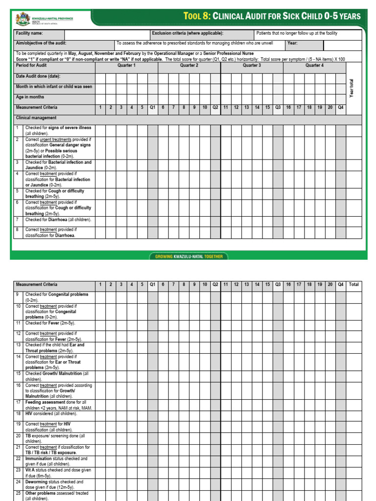 4.2 Tool 8 Clinical Audit For Sick Child 0-5y | Download Free PDF ...