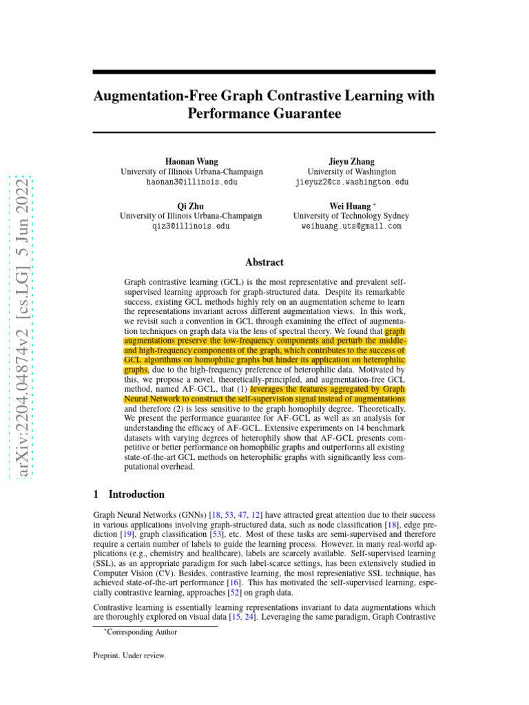 Augmentation-Free Graph Contrastive Learning With Performance Guarantee ... Augmentation-Free Graph Contrastive Learning With Performance Guarantee ...