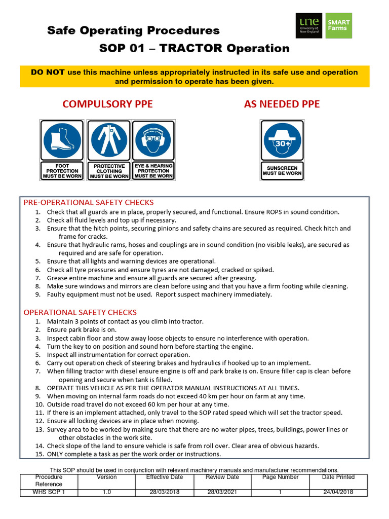Safe Operating Procedures 01 TRACTOR | Download Free PDF | Tractor ...