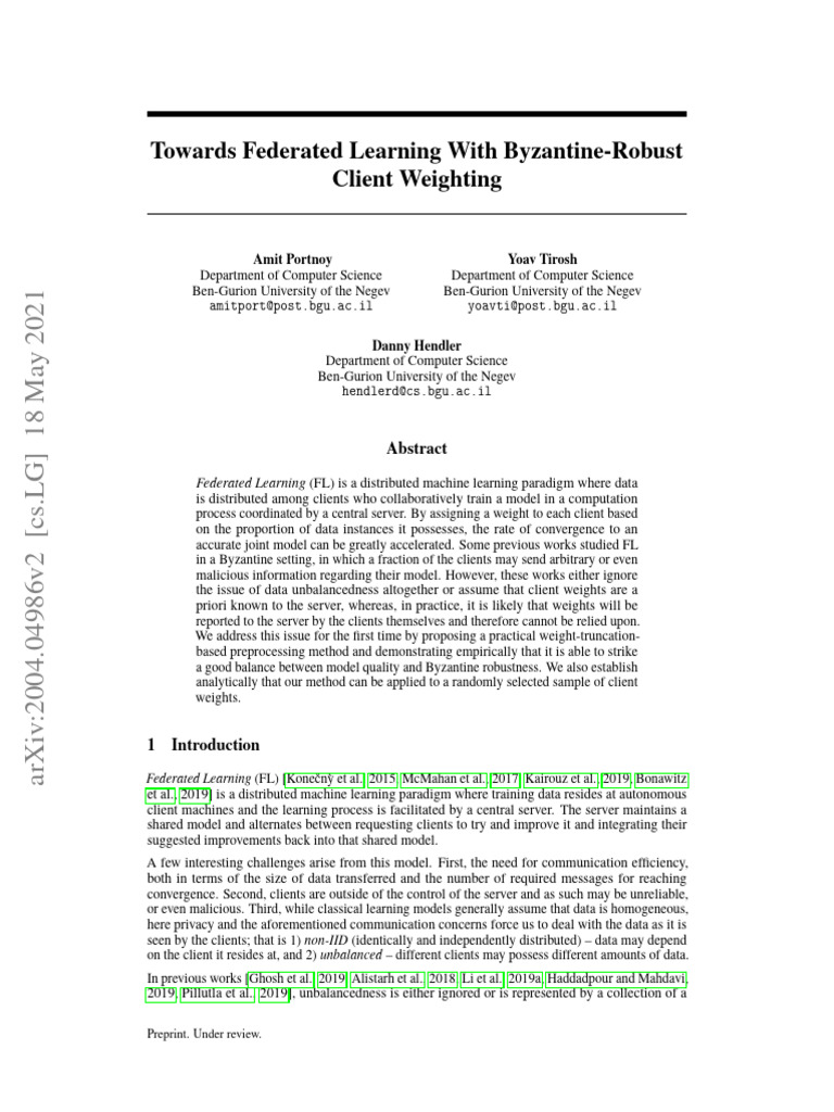Towards Federated Learning With Byzantine-Robust Client Weighting | PDF | Mean