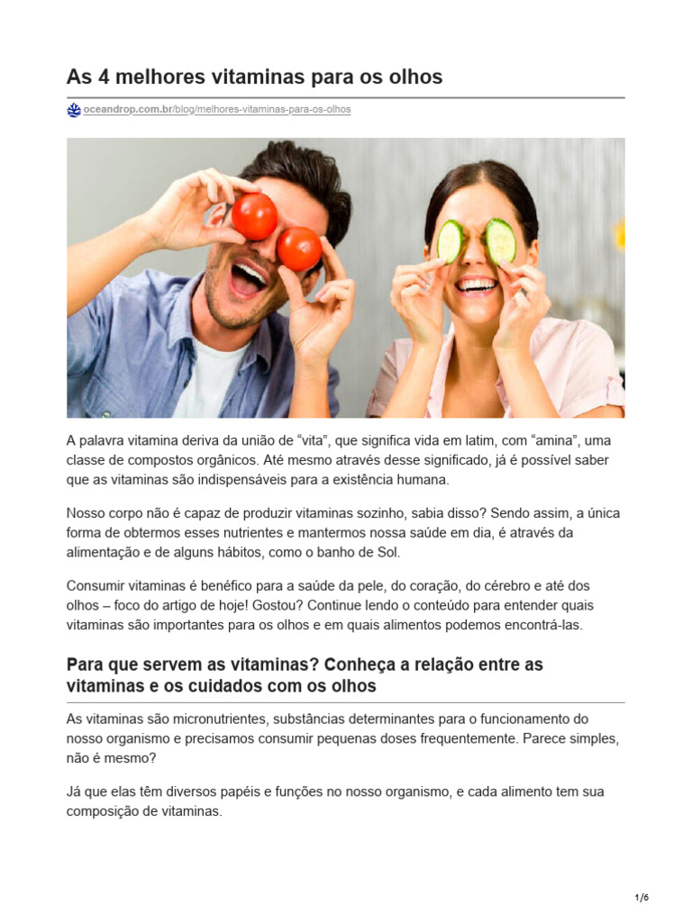 As 4 Melhores Vitaminas para Os Olhos | PDF | Vitamina | Vitamina A