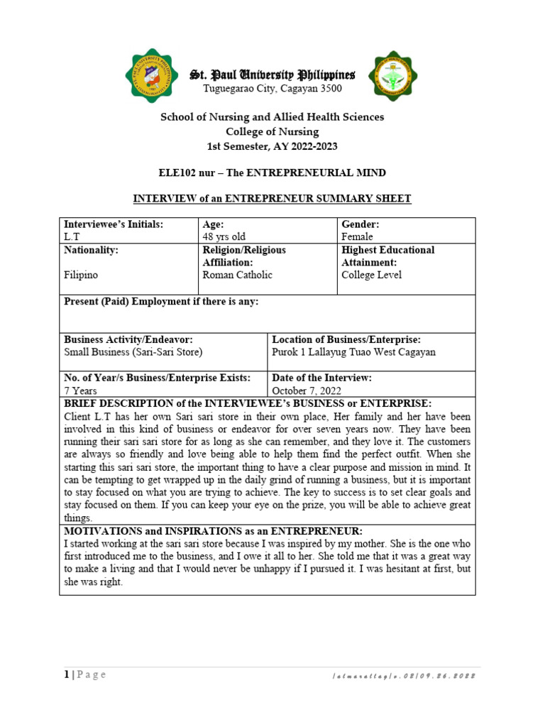Interview Summary Report Template 2022-2023 | PDF | Entrepreneurship ...